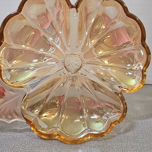 VTG Depression Carnival Glass Iridescent Marigold Gold 3 Leaf Clover ...