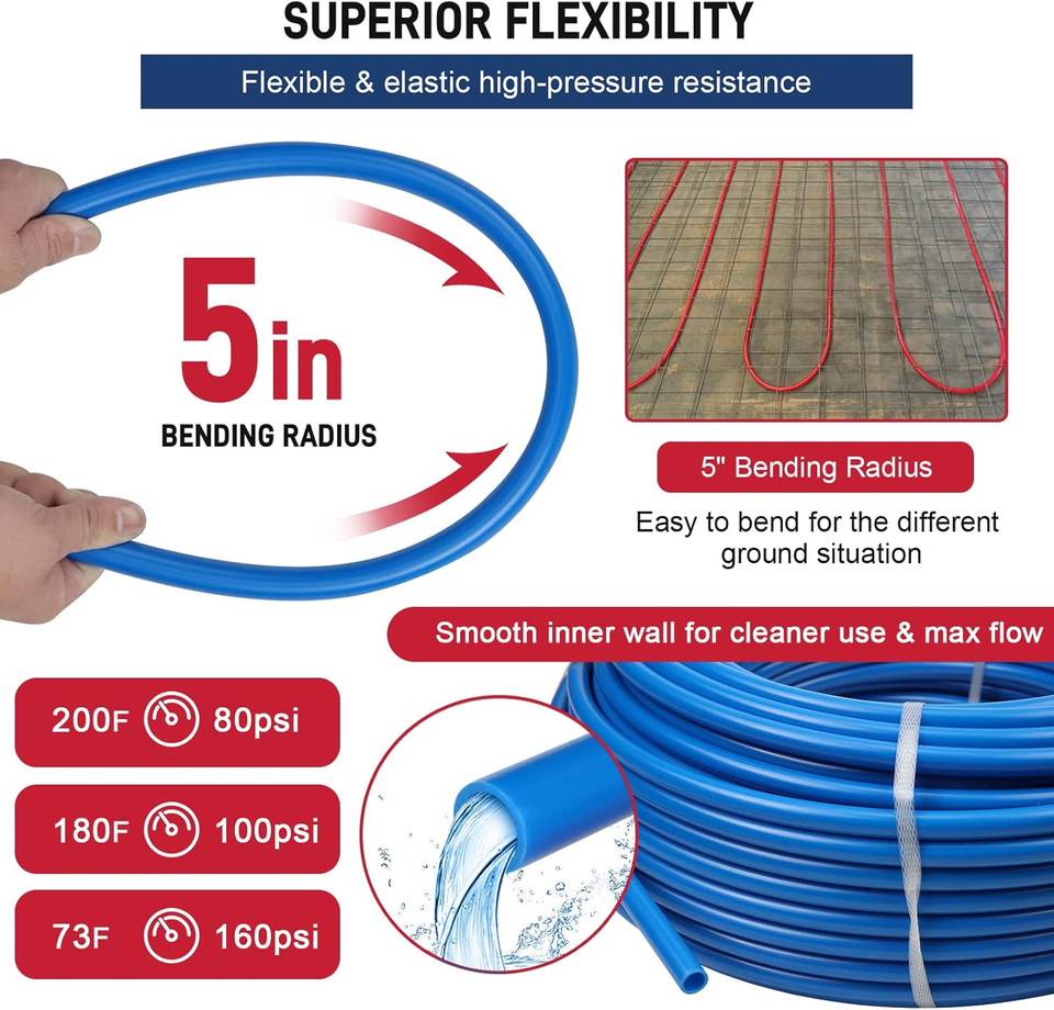 PEX Pipe 1/2 Inch 300Ft 2 Rolls PEX Tubing EVOH Pex-B Pipe Non Oxygen ...