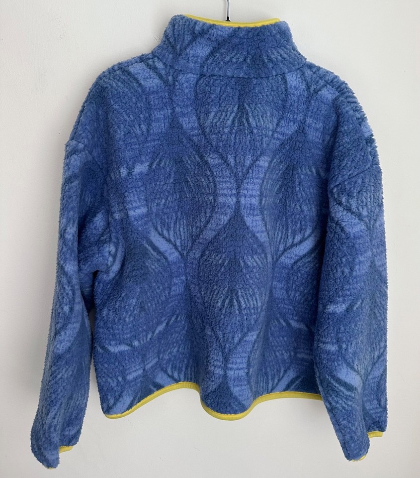 Levete Room XL Blue Zip Up Thick Warm Plush Fleece Jacket Yellow Trim ...