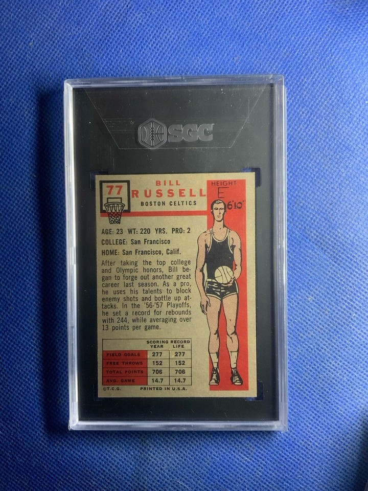 1957 Topps #77 Bill Russell Rookie SGC 5 Boston Celtics HOF Basketball ...