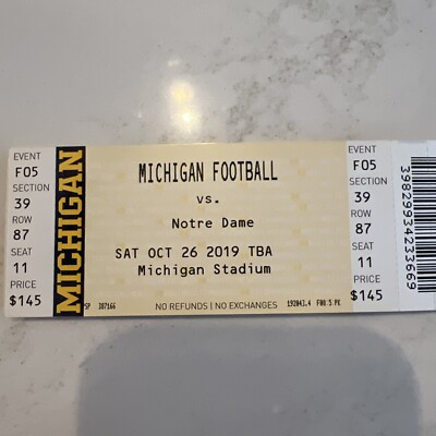 1 Unused Michigan Wolverines VS Notre Dame Football Ticket Stub Oct 26 ...