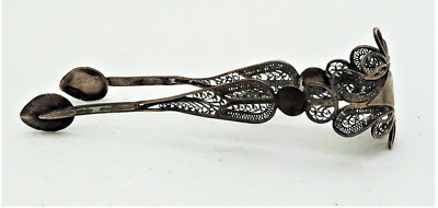 Sterling Silver Filigree Tongs with Diamond Motif Shield End Cover | eBay