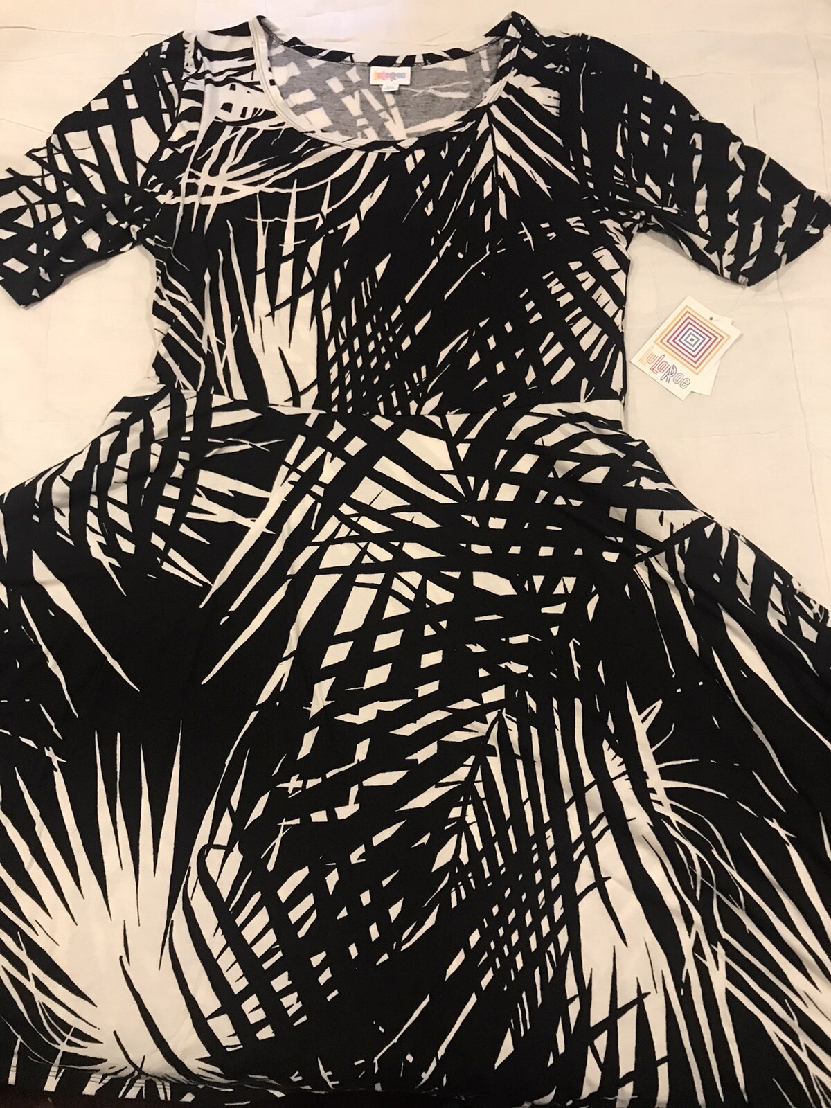 Lularoe Nicole Dress 👗Black White Tropical Palms 🦄 HTF New Aloha 14-16 ...