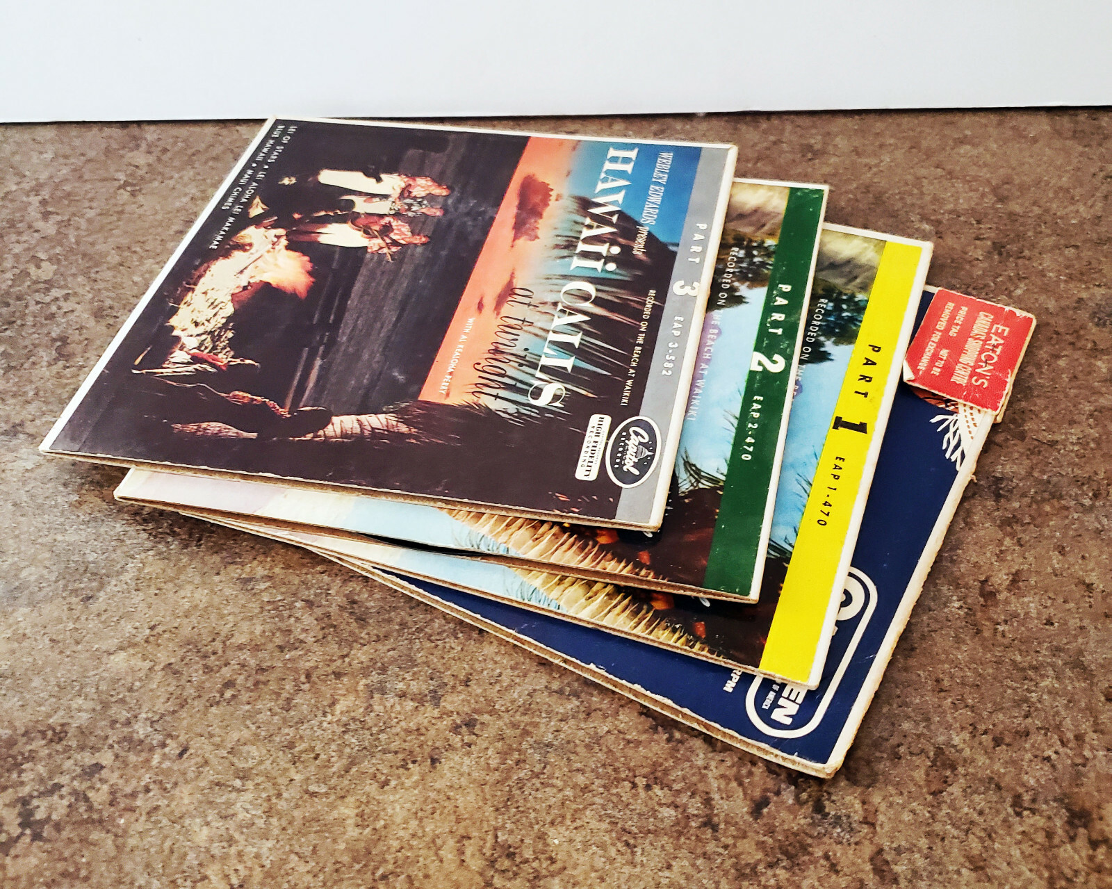 4 Hawaiian Music Records, 45 RPM Disks, "Hawaii Calls" Set, Webley ...