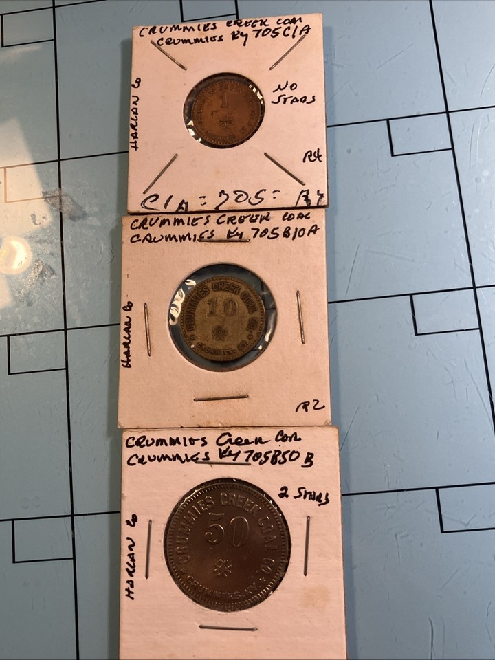 CRUMMIES CREEK COAL CO 9 PC SET MINE STORE SCRIP TRADE TOKEN CRUMMIES ...