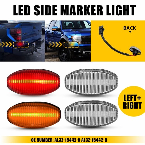 For 10-14 Ford F150 Raptor Clear Front Amber Rear Red LED Side Marker ...