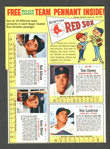 1963 Post Cereal Box Full Panel Baseball Cards Oliver Landrum Cheney ...