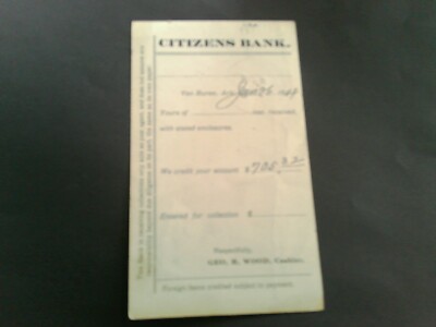RARE 1914 POSTCARD NOTE CITIZENS BANK VAN BUREN ARKANSAS GEORGE R. WOOD ...