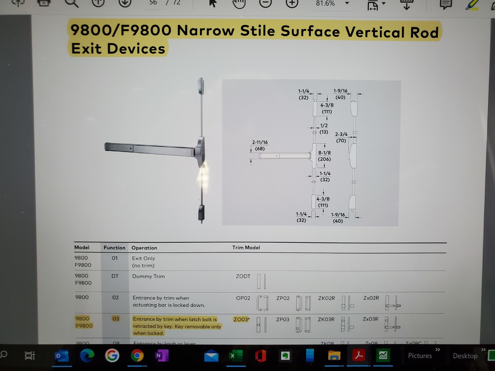 Dorma 9000 Exit Device Trim, ZO03, Raised Escutcheon Plate, 630 Finish ...