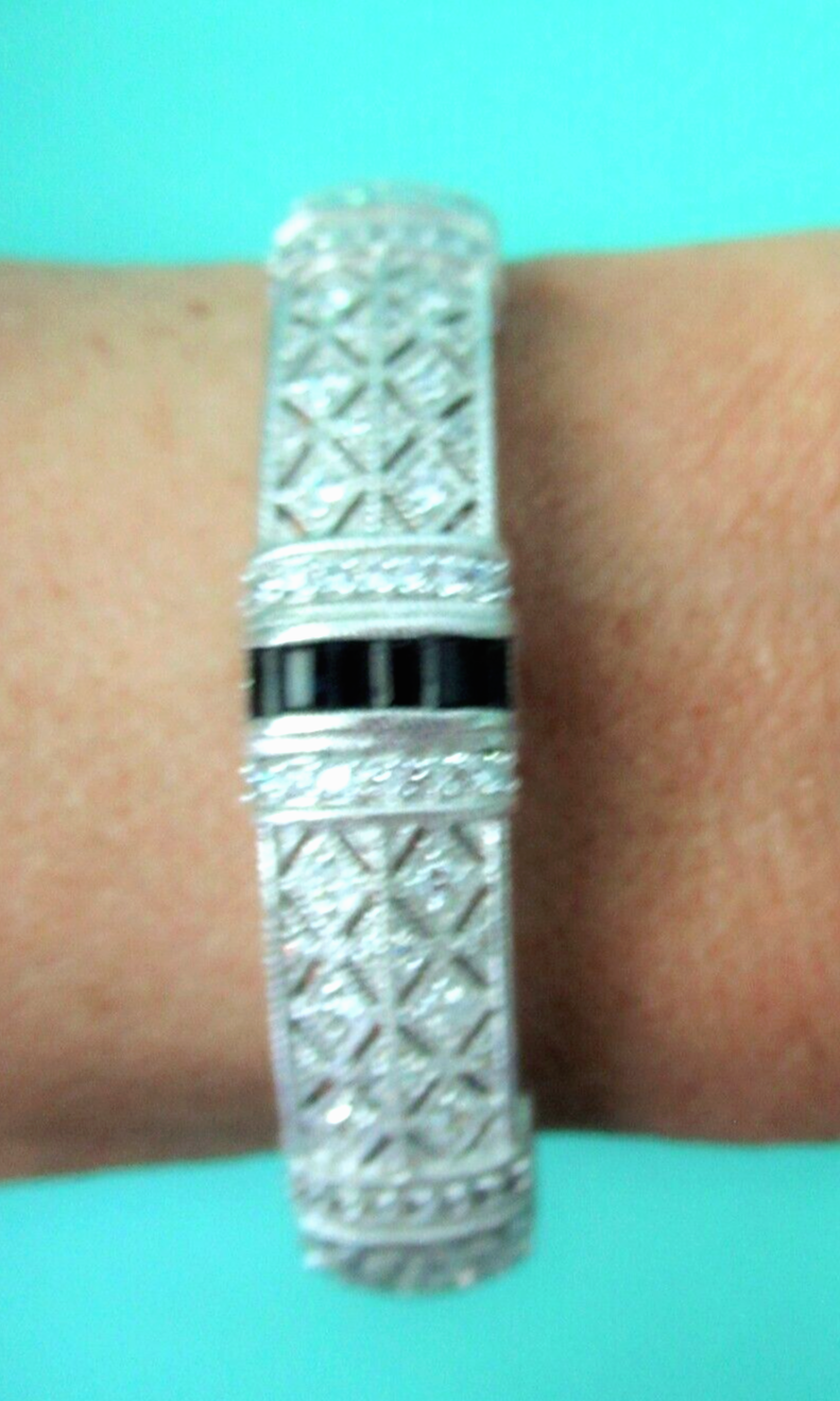 Judith Ripka Sterling Blue Sapphire Diamonique Pia Cuff Bracelet Sz Avg ...