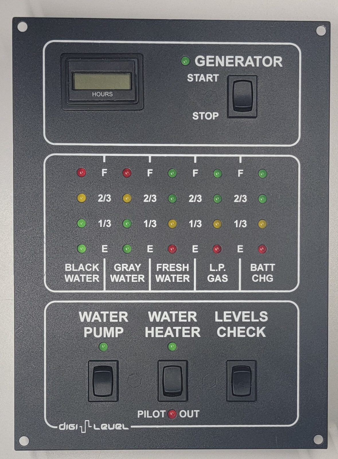 Digi Level Systems Monitor Panel 4 Rockers 24 LEDs 1 Meter RV Water Gas ...