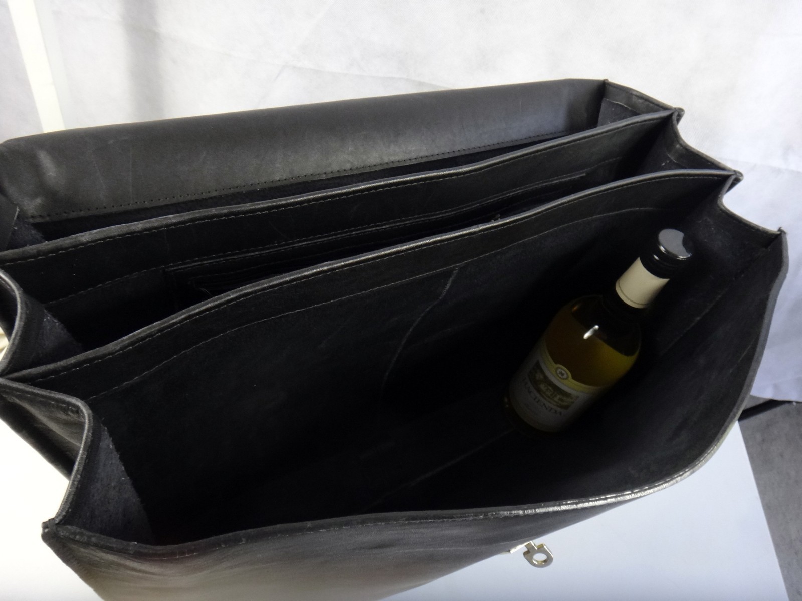 Vintage leather padlock briefcase laptop black accordion lock buckle ...