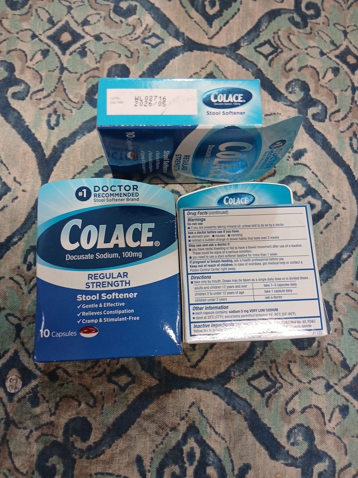 3 Colace Regular Strength Stool Softener 100 mg Capsules 10 Ct Exp 5/26 ...