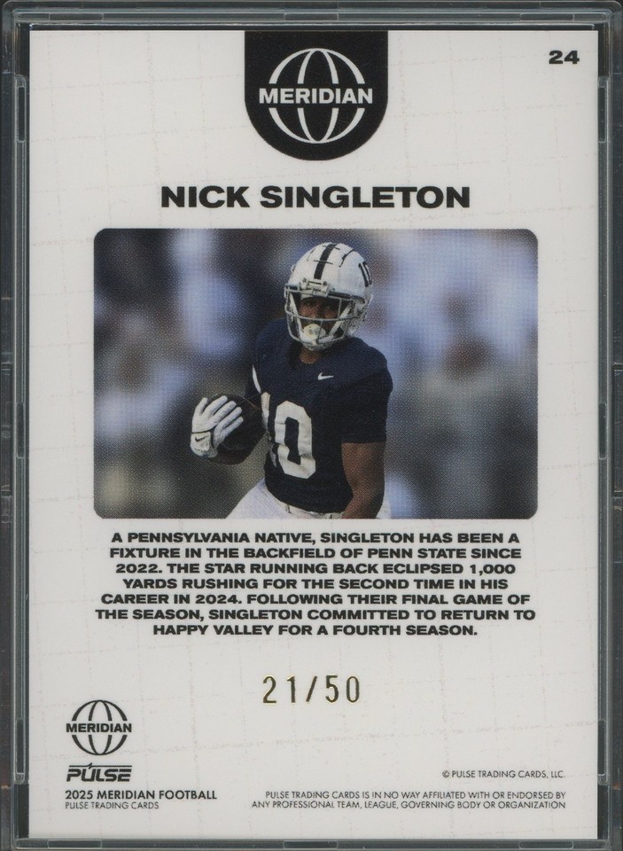 2025 Pulse Meridian #24 Nick Singleton, Penn State (21/50) Silver Foil ...