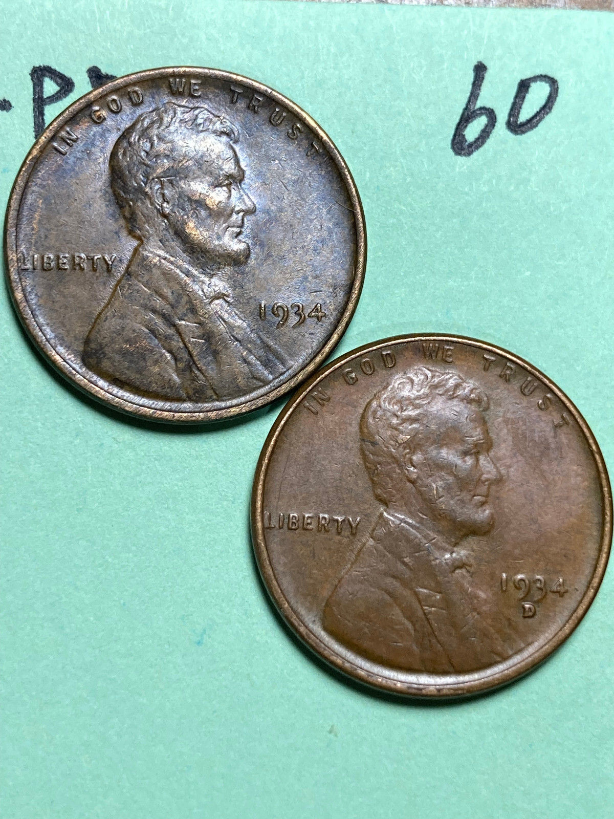 1934-P&D LINCOLN WHEAT CENT SET, ALL "AU" CONDITION, #60, very nice set ...