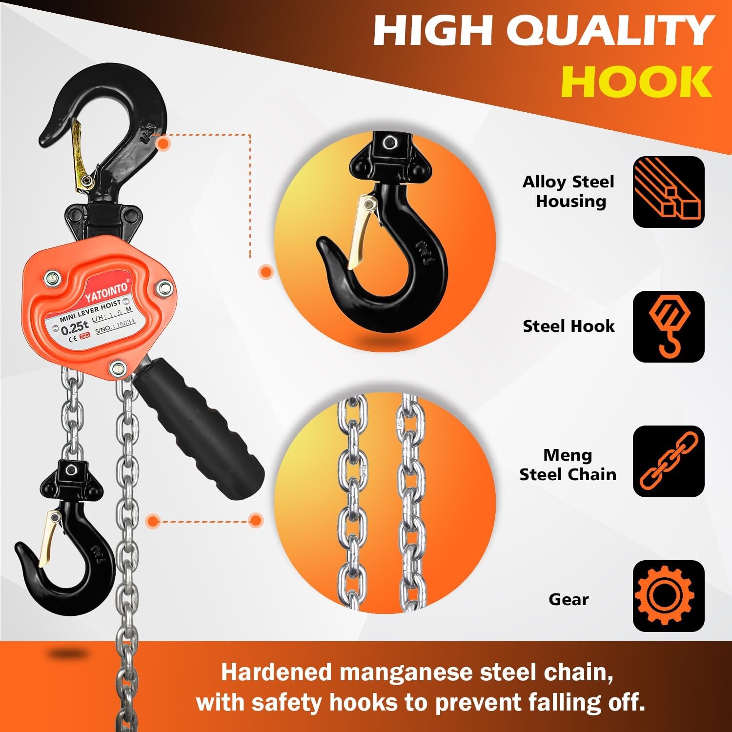 YATOINTO Mini Lever block, 1/4 Ton 5 FT 1.5M Manual Lever Hoist ...