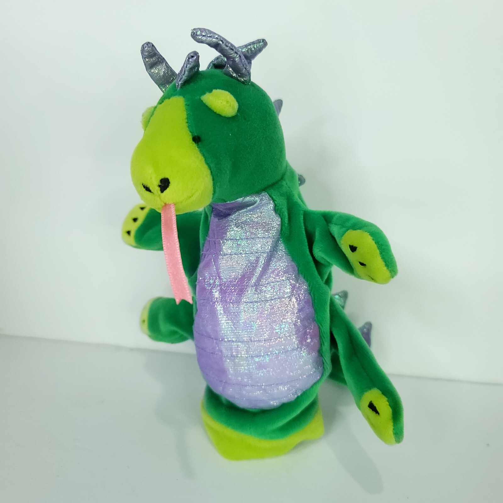 Small Green Blue Dragon Hand Puppet Plush Stuffed Animal Toy 9" Shiny ...