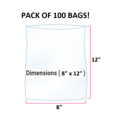 100 PACK - 8" W x 12" L, 4MIL Plastic Clear Bags Flat Heat Seal Poly ...
