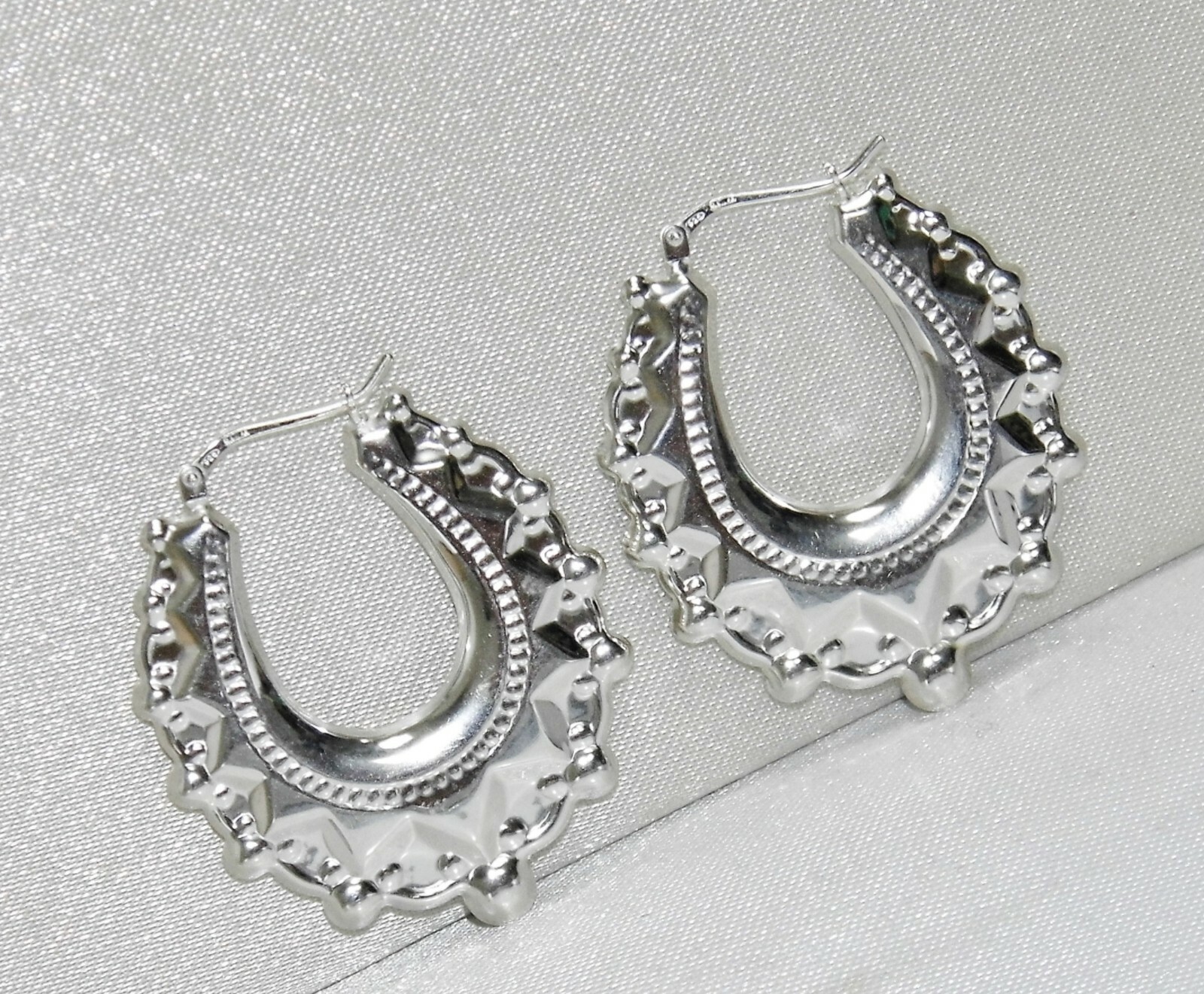 STERLING SILVER (925) LARGE OVAL GYPSY SPIKED CREOLE HOOP EARRINGS ...