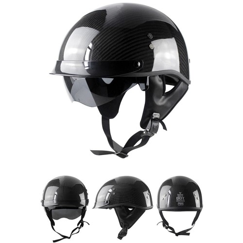 DOT Real Carbon Fiber Motorcycle Half Helmet Integrated Sun Visor ...