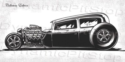 Cartoon Hot Rod Tin Sign, Black & white drawing decor, Australian made ...