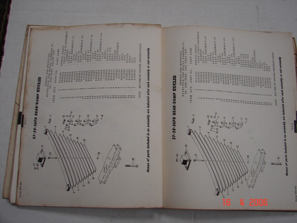 EUCLID Parts Manual Catalog 27-28-36FD Rear-Dump Euclid 1957 | eBay