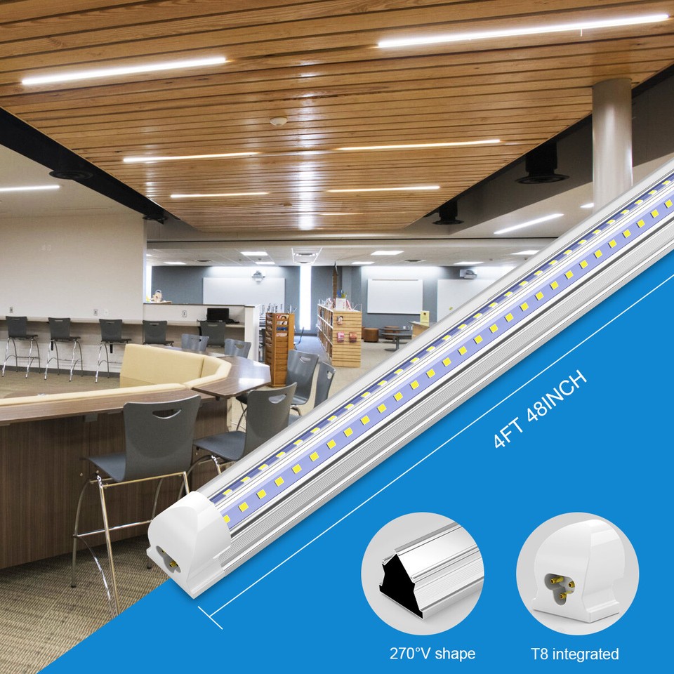 8 Pack 36W 4FT T8 LED Shop Light Fixtures 6500K Linkable 4' LED Tube ...