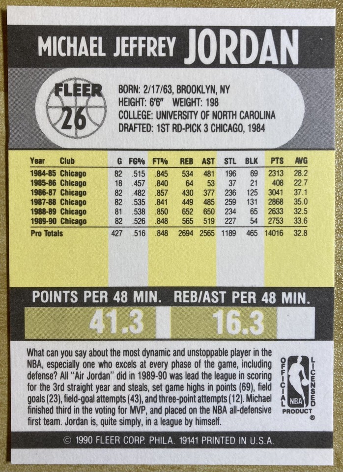 Michael Jordan 1990 Fleer #26 Lot Yellow Dot Error Gem Mint ...