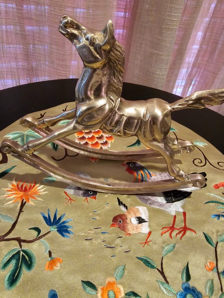 Vintage Solid Brass Rocking Horse Metal Figurine Equestrian Home Decor ...