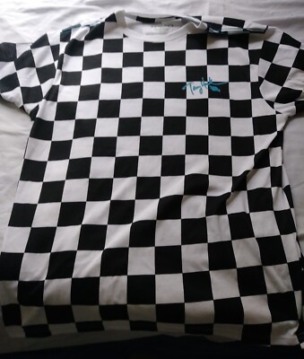 Men's crew neck Black & White Checkered T-Shirt With Blue Tony Hawk ...