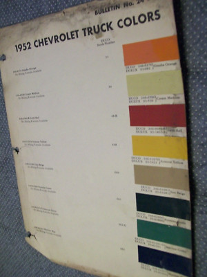 1952 Chevy Chevrolet Truck color Paint Chips set - DuPont -pickup panel ...
