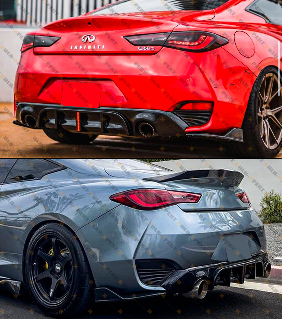 FOR 17-2022 INFINITI Q60 GLOSS BLACK LED REAR BUMPER DIFFUSER + CORNER ...