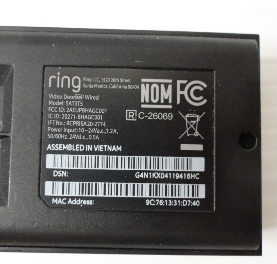 Ring 5AT3T5 Video Doorbell Wired Camera Only | eBay