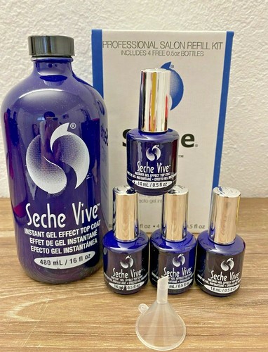 Seche VIVE Refill Kit Instant Gel Effect Top Coat 16 oz + 4 free 0.5 oz ...