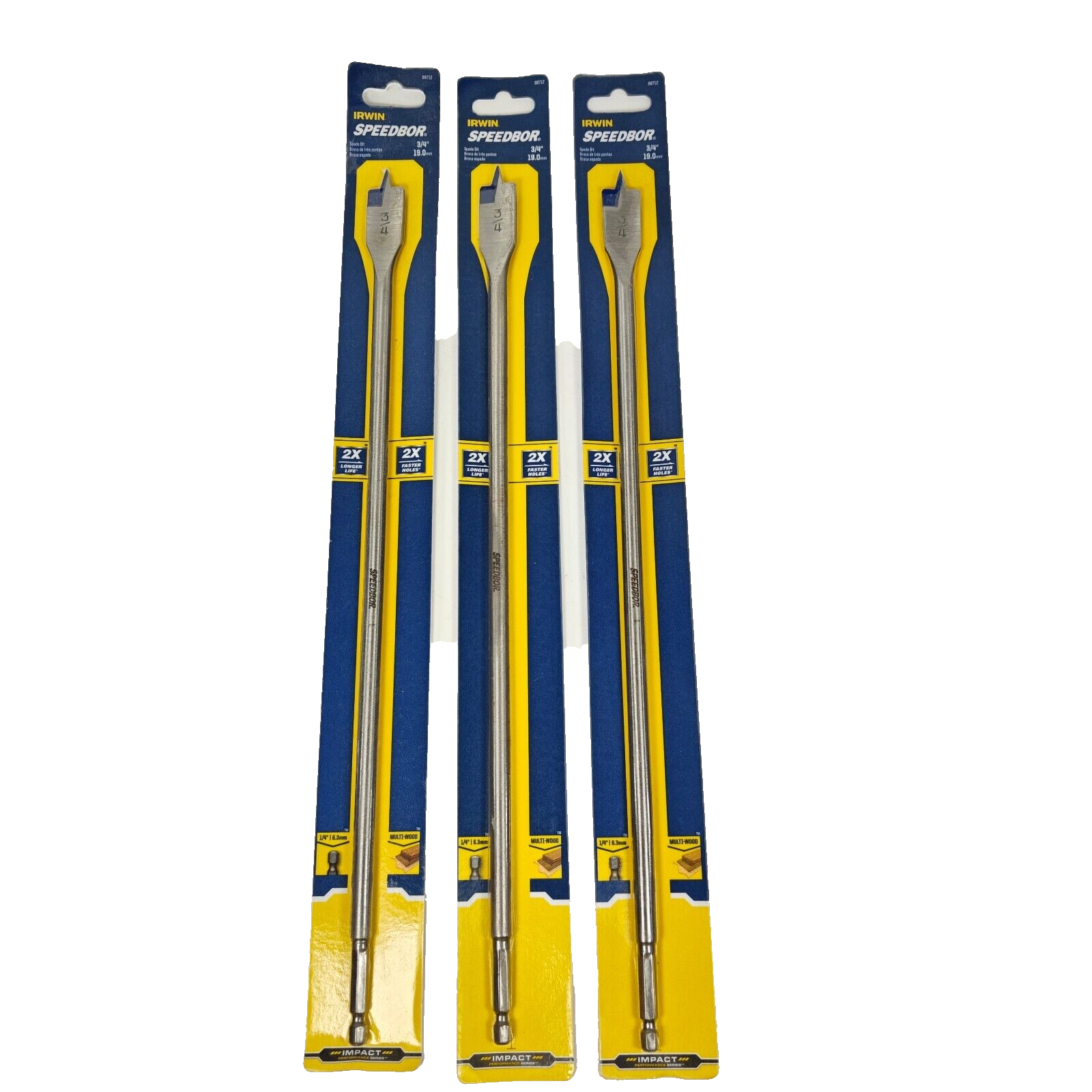 3 Pack Irwin 3/4" x 16" Long Spade Paddle Flat Drill Bit Speedbor ...