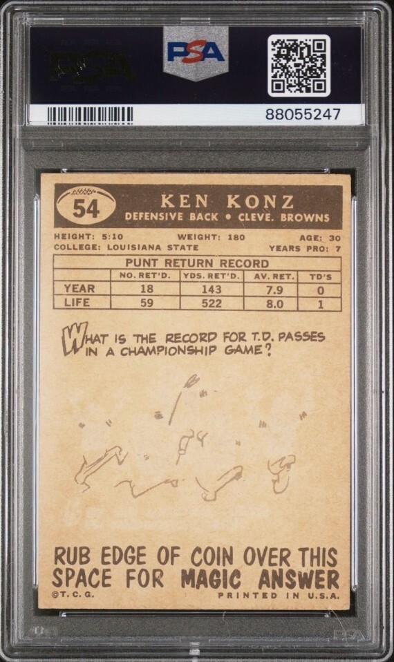 1959 Topps KEN KONZ #54 PSA 4 VG-EX Cleveland Browns | eBay