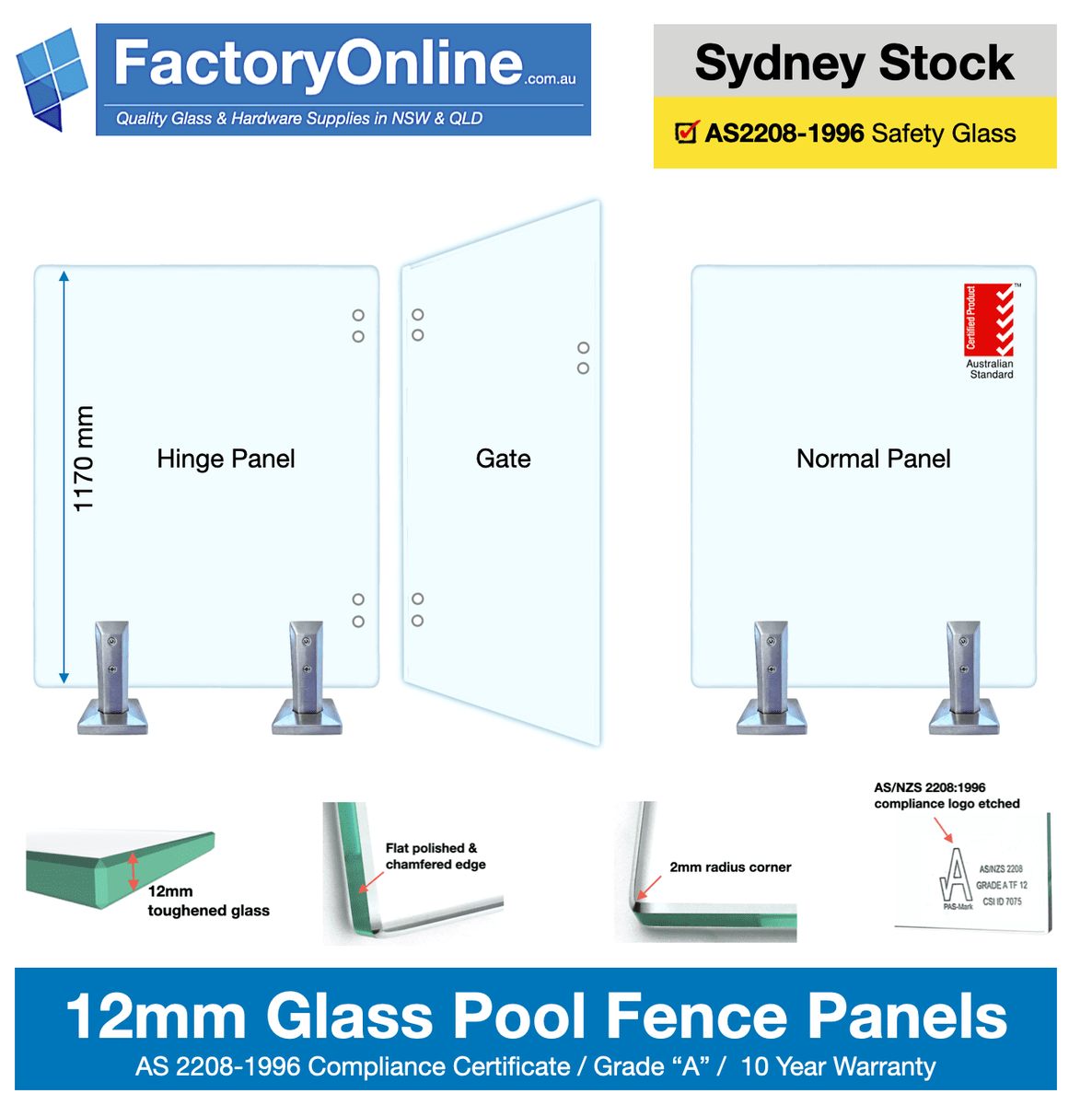 Tempered Glass Fence Panel Detail 1400mm X 1350mm X 12mm