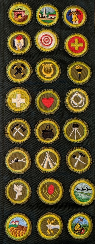 1947-1960 Type E Khaki Narrow Crimped Explorer Merit Badge Sash QT24 ...