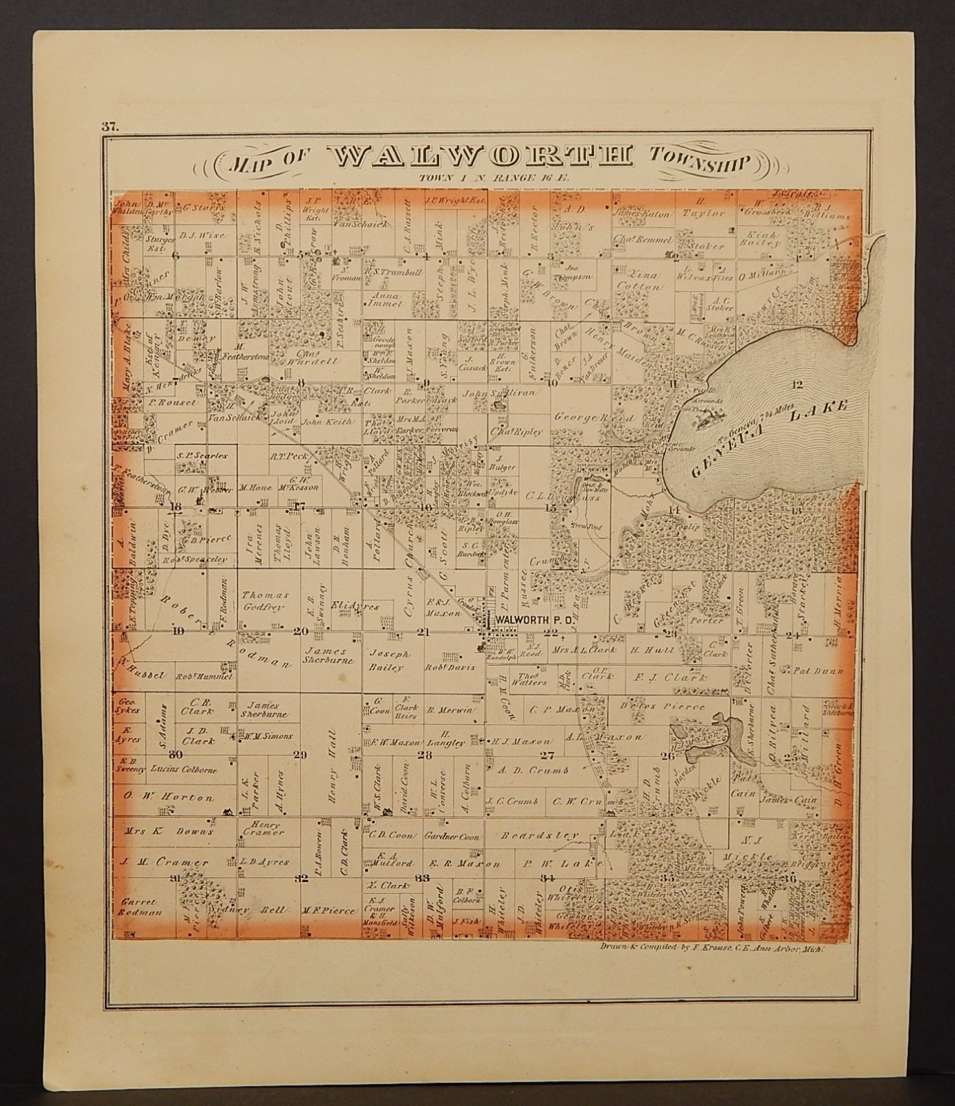 Wisconsin Walworth County Map Walworth Township 1873 Double Side J22#43 ...