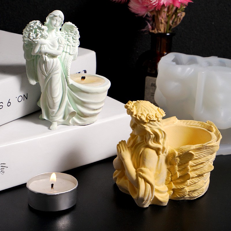 Roman Angel Flower Pot Plaster Silicone Mold Garden Prayer Bouque ...