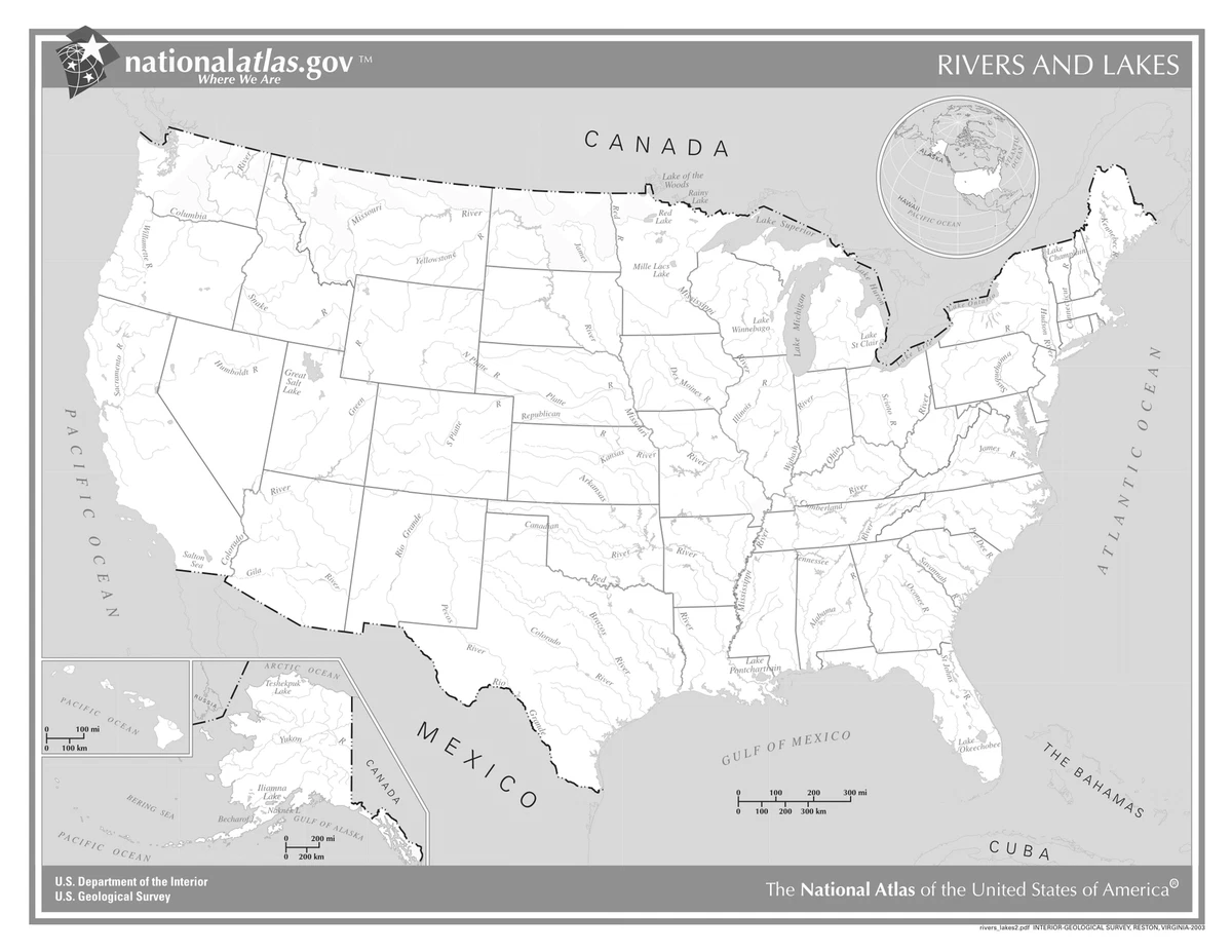 Blank Us Map With Rivers
