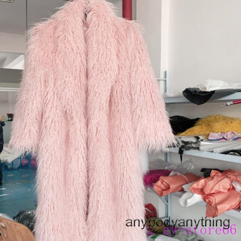 Women's Stage Coats Full Length Long Party Sleeve Faux Wool Fur Classic ...