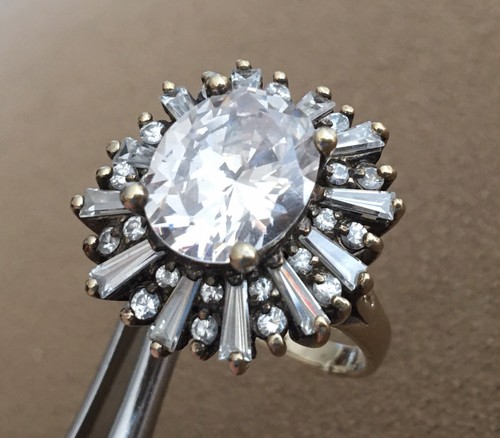 CZ Floral Cluster Signed GC Gold on 925 Sterling Silver Size 9.5 ...