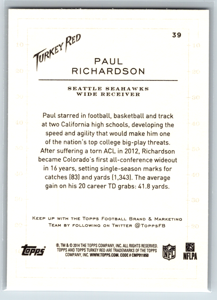 Paul Richardson 2014 Topps Turkey Red RC #39 Seattle Seahawks | eBay