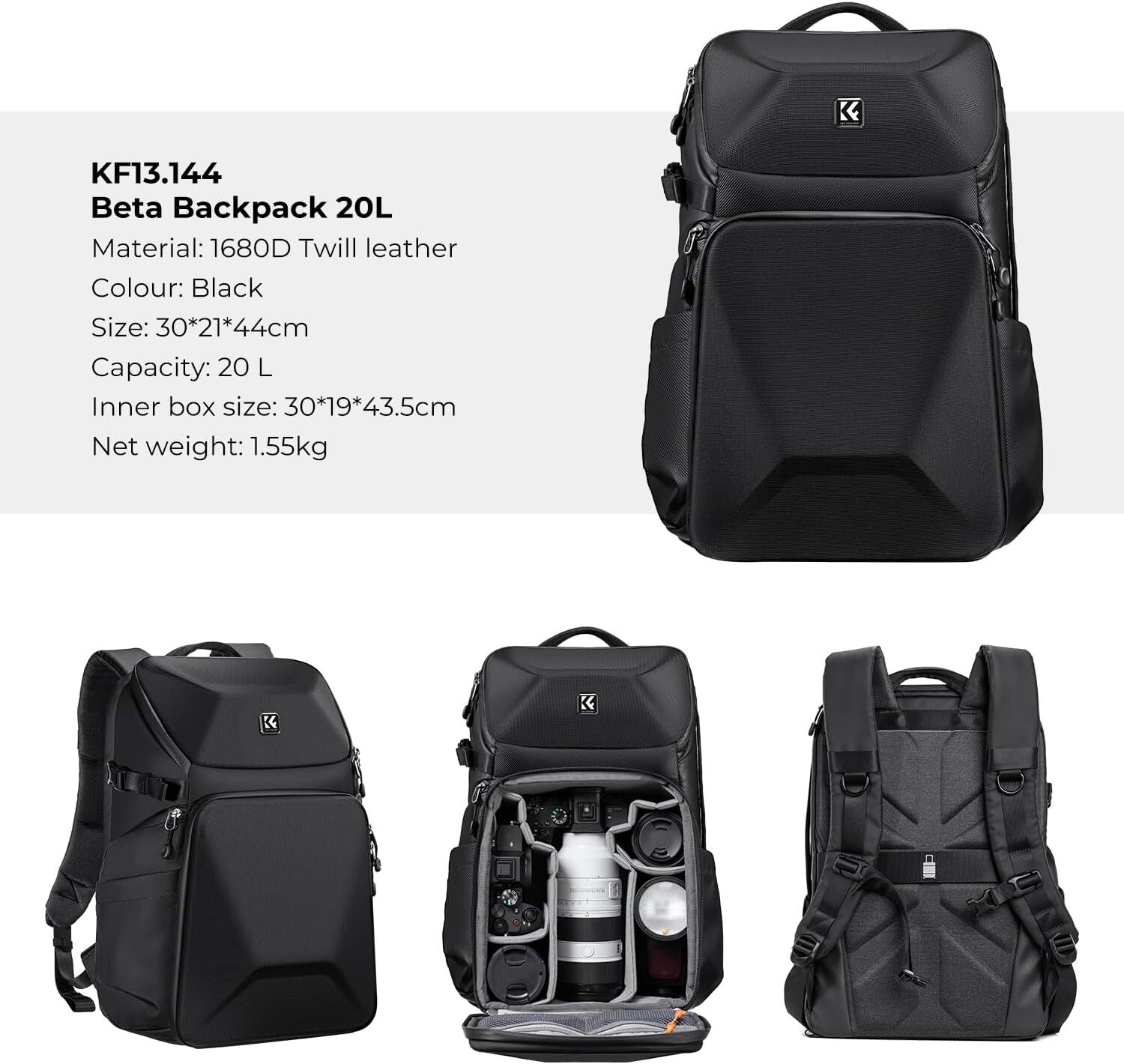 K&F Concept Professional 20L Hard Shell Camera Backpack Bag Waterproof ...
