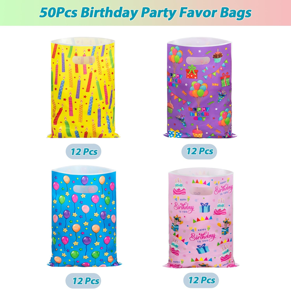 50Pcs Happy Birthday Bags with Handle for Kids, 4 Assorted Styles ...
