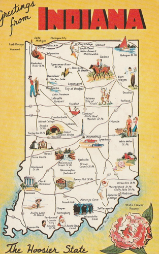 Greetings from Indiana The Hoosier State Map Vintage souvenir Postcard ...