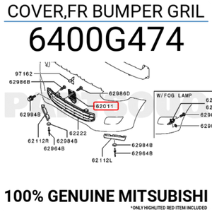 6400G474 Genuine Mitsubishi COVER,FR BUMPER GRIL | eBay