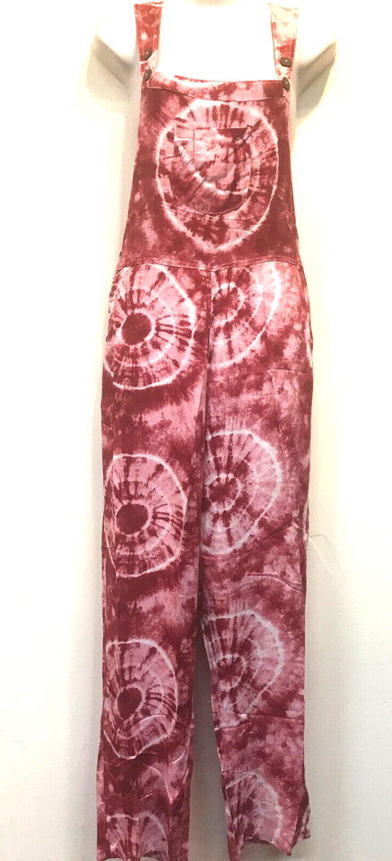 Nwt SACRED THREADS funky tie dye hippie rayon OVERALLS ROMPER JUMPSUIT ...