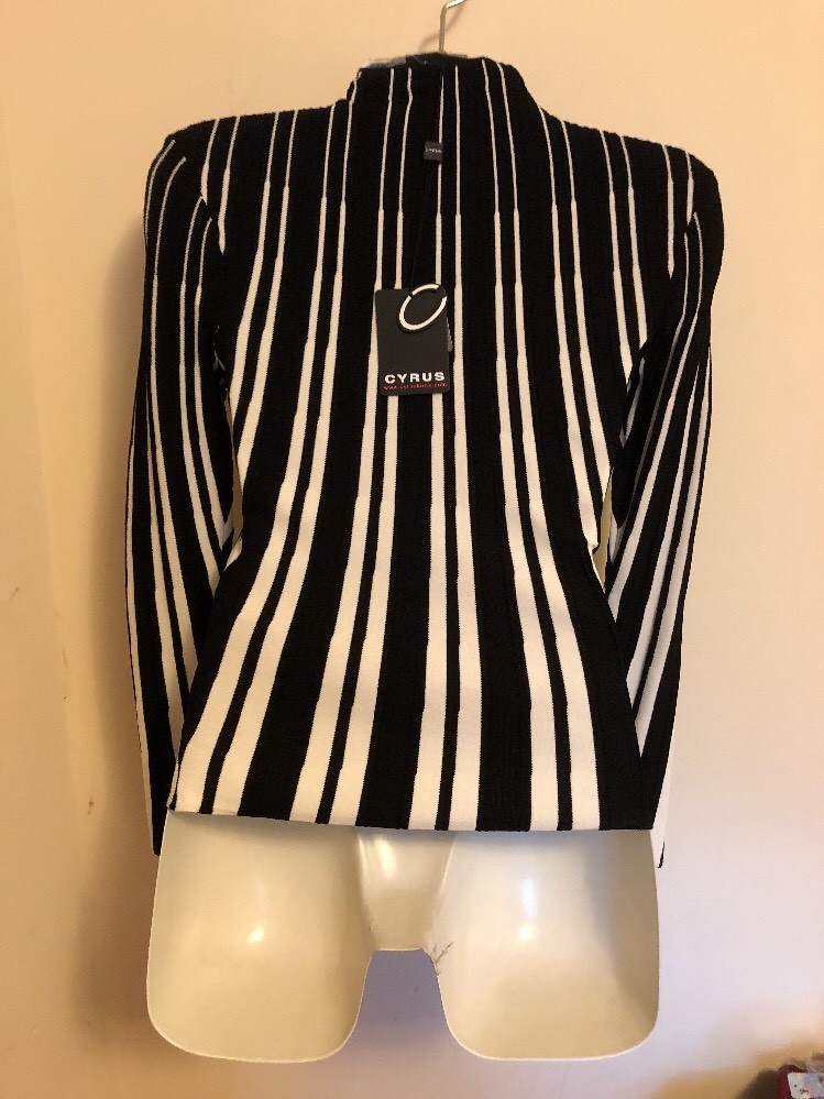 New Cyrus Long Sleeves Knitted Top Black & White Pullover Sweater w ...